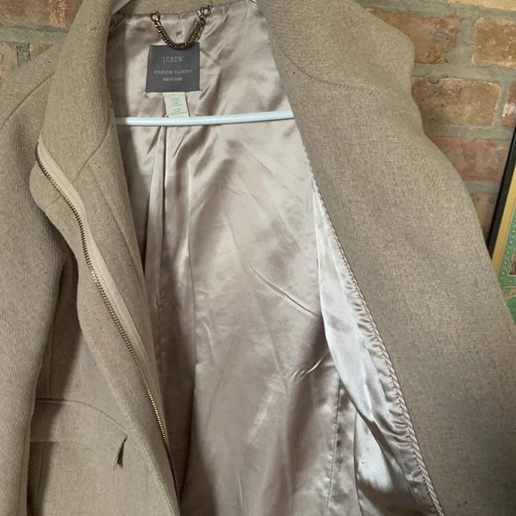 J. Crew | Jackets & Coats | J Crew Stadium Cloth Wool Tan Cocoon Zip Up ...